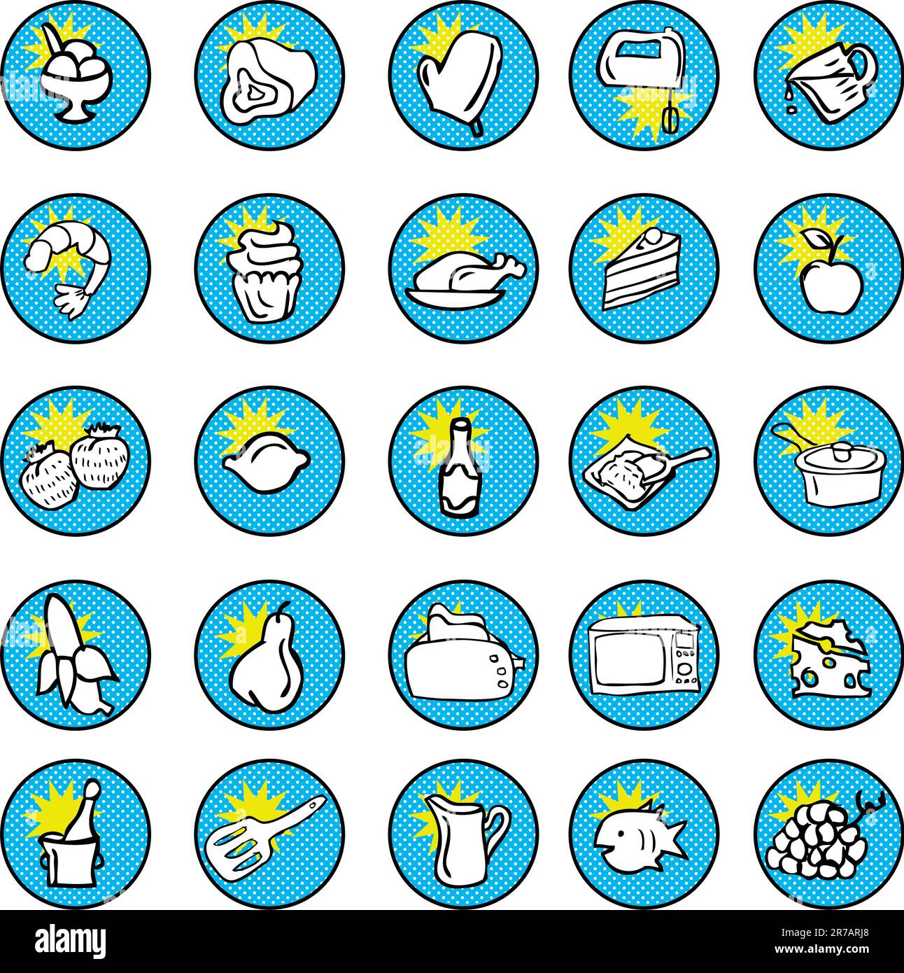 Food Icons and kitchen tools for cooking comic book style Stock Vector ...