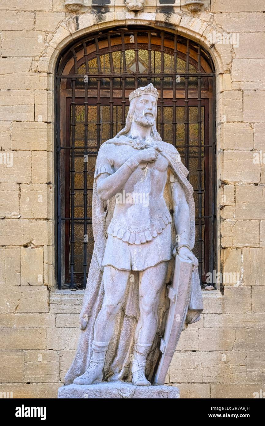 Oviedo, Spain - February 12, 2023: Sculpture of Alfonso II de Asturias ...