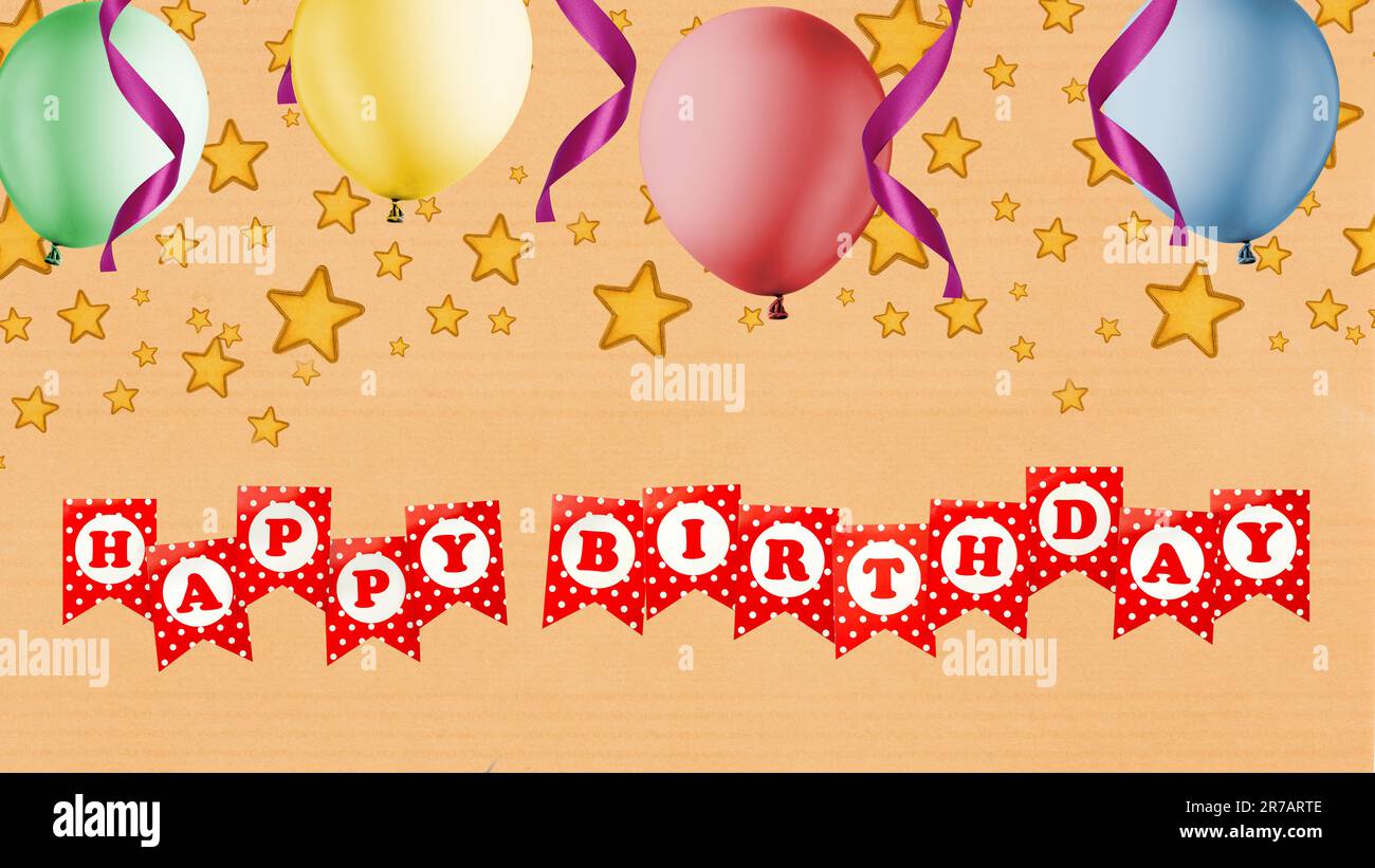 Colored birthday balloons with happy birthday greetings on bright ...