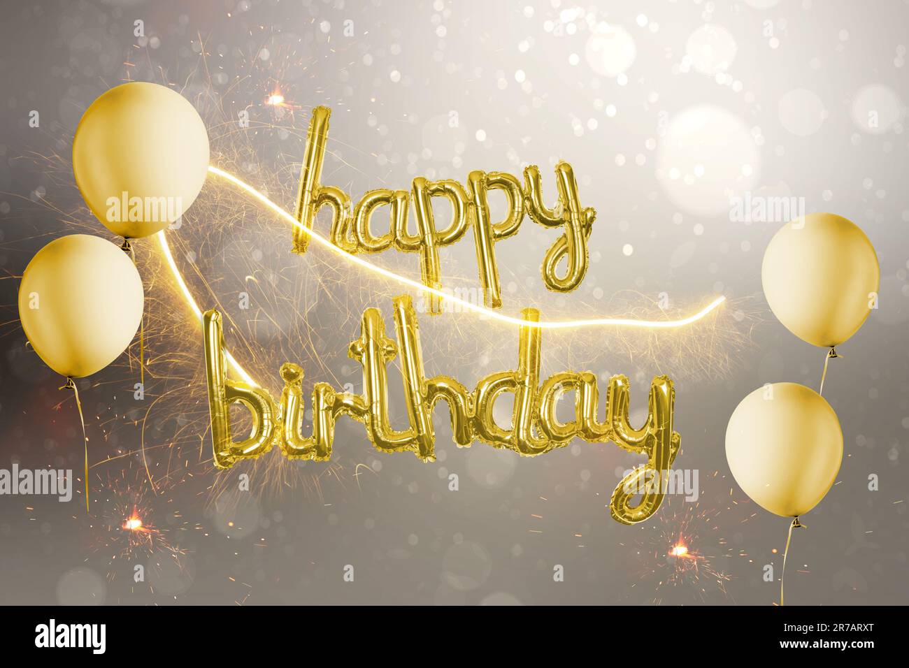 Colored birthday balloons with happy birthday greetings on bright ...