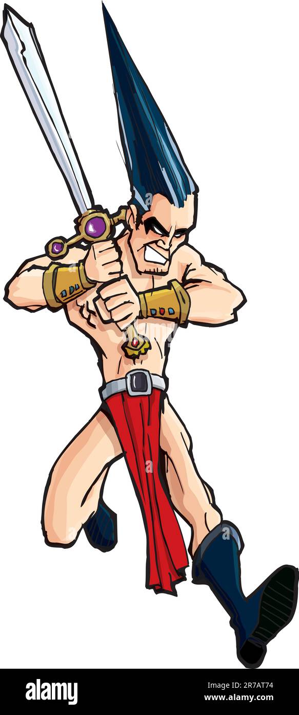 Cartoon barbarian charging with a sword. Isolated on white Stock Vector ...