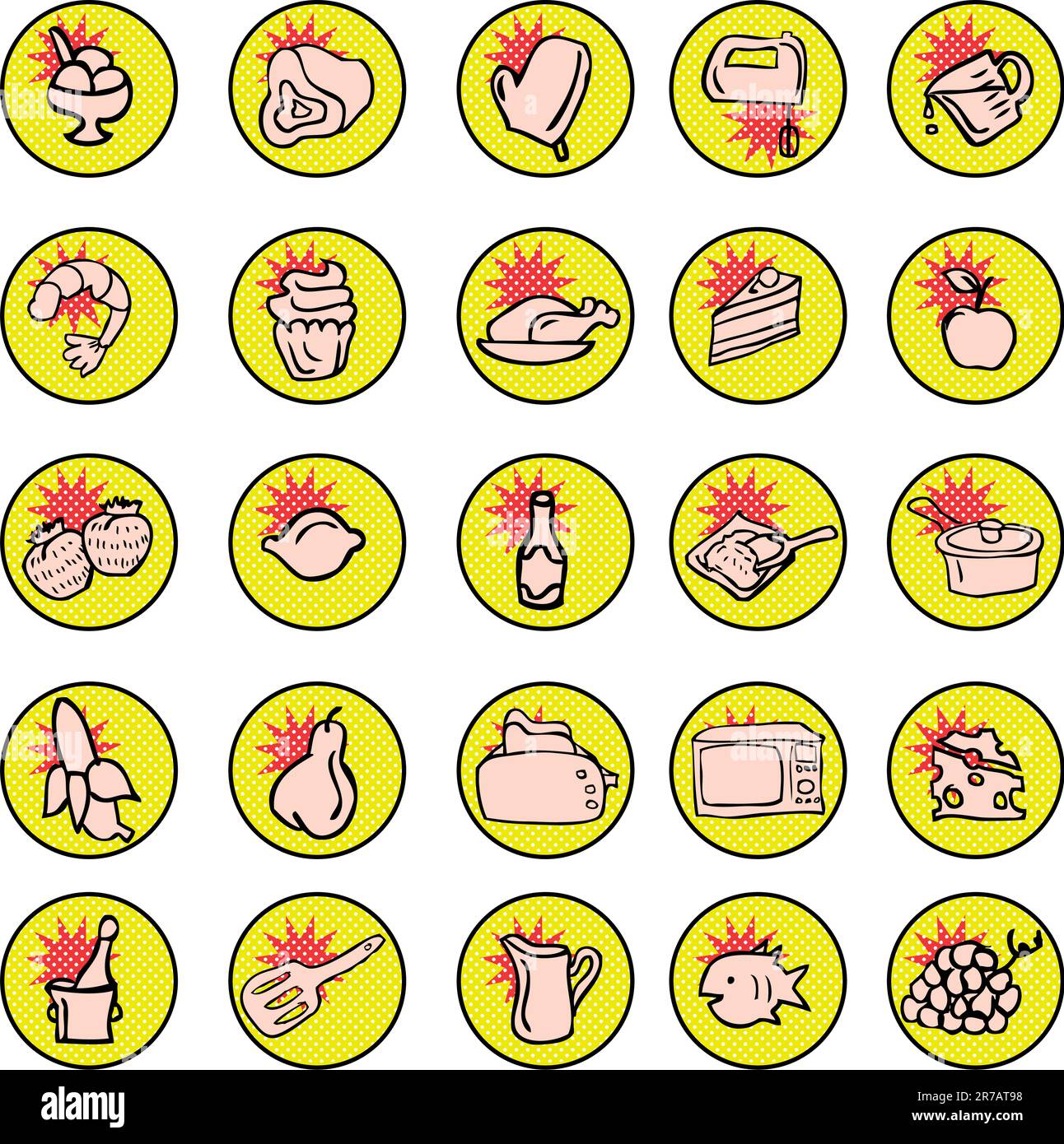 Food Icons and kitchen tools for cooking comic book style Stock Vector ...