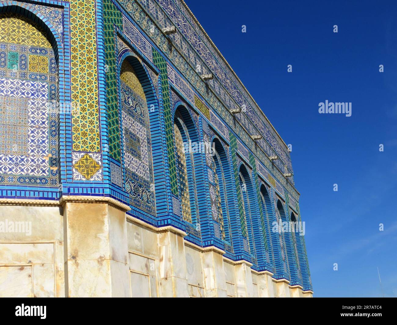 Colorful mosaic tiles. Ancient Arabic patterns on the Dome of the Rock ...