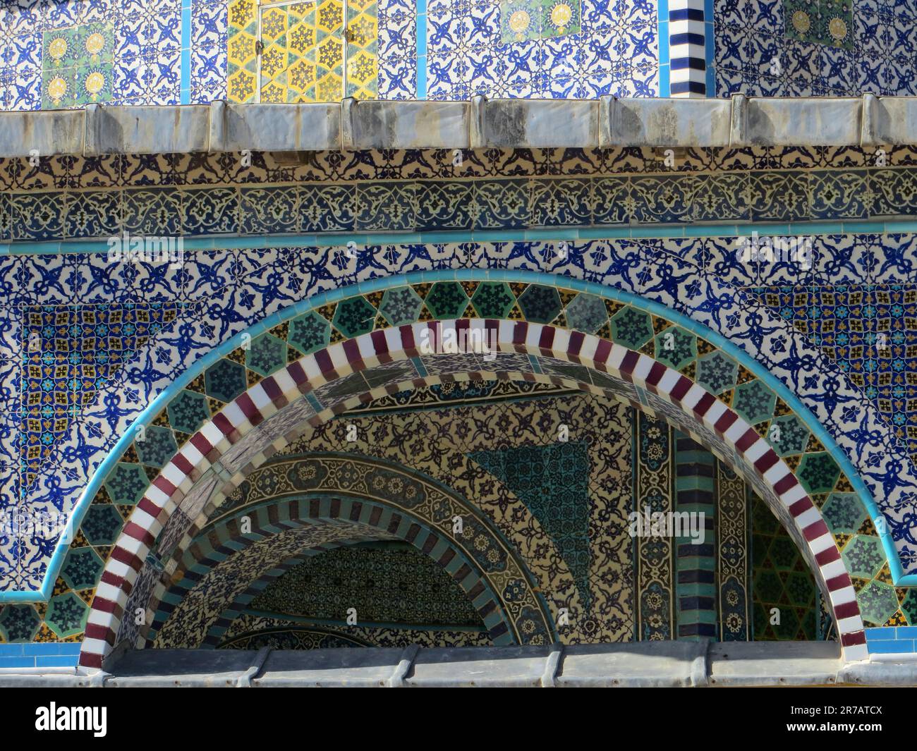 Colorful mosaic tiles. Ancient Arabic patterns on the Dome of the Rock ...