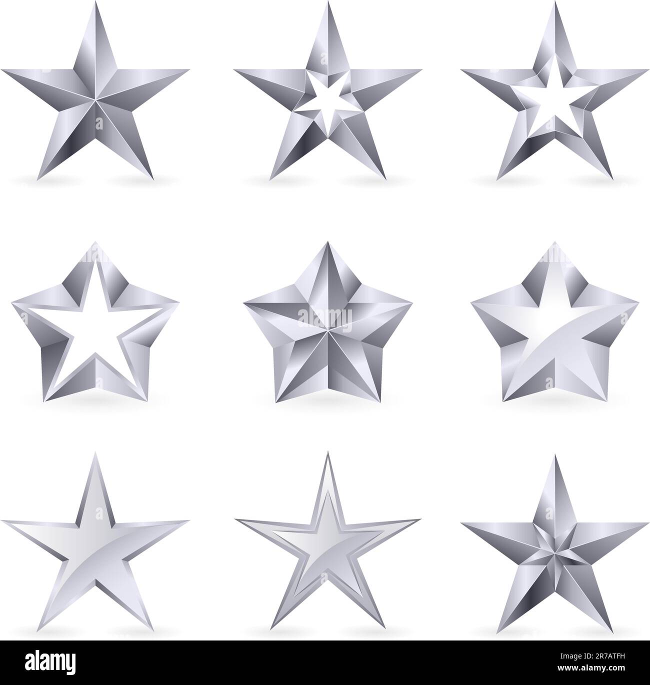 Different types and forms of silver stars. Illustration for design on ...