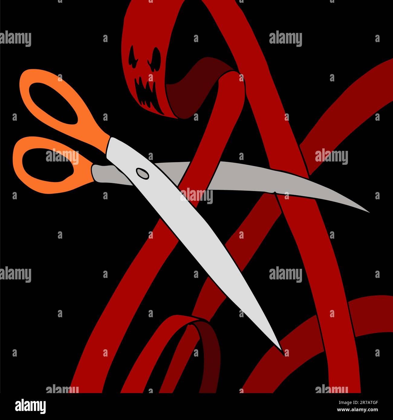 An image of a scissors cutting through a red tape monster Stock Vector ...