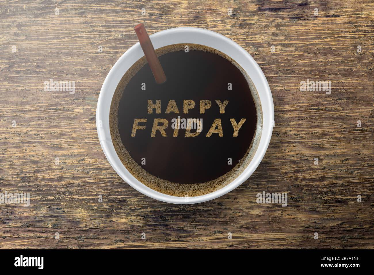 Coffee cup with a Happy Friday text. Happy Friday concept Stock Photo ...