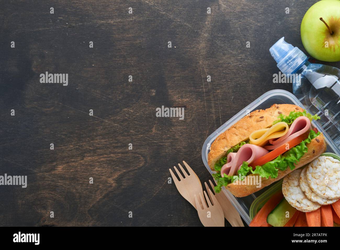 Healthy food for school lunch concept. Healthy bread, meat sandwich ...