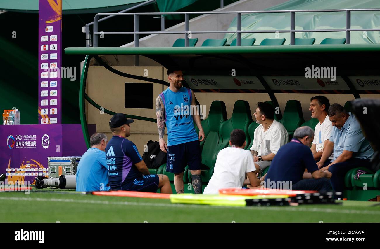 Beijing, China. 14th June, 2023. Argentina's Lionel Messi (3rd L) is ...