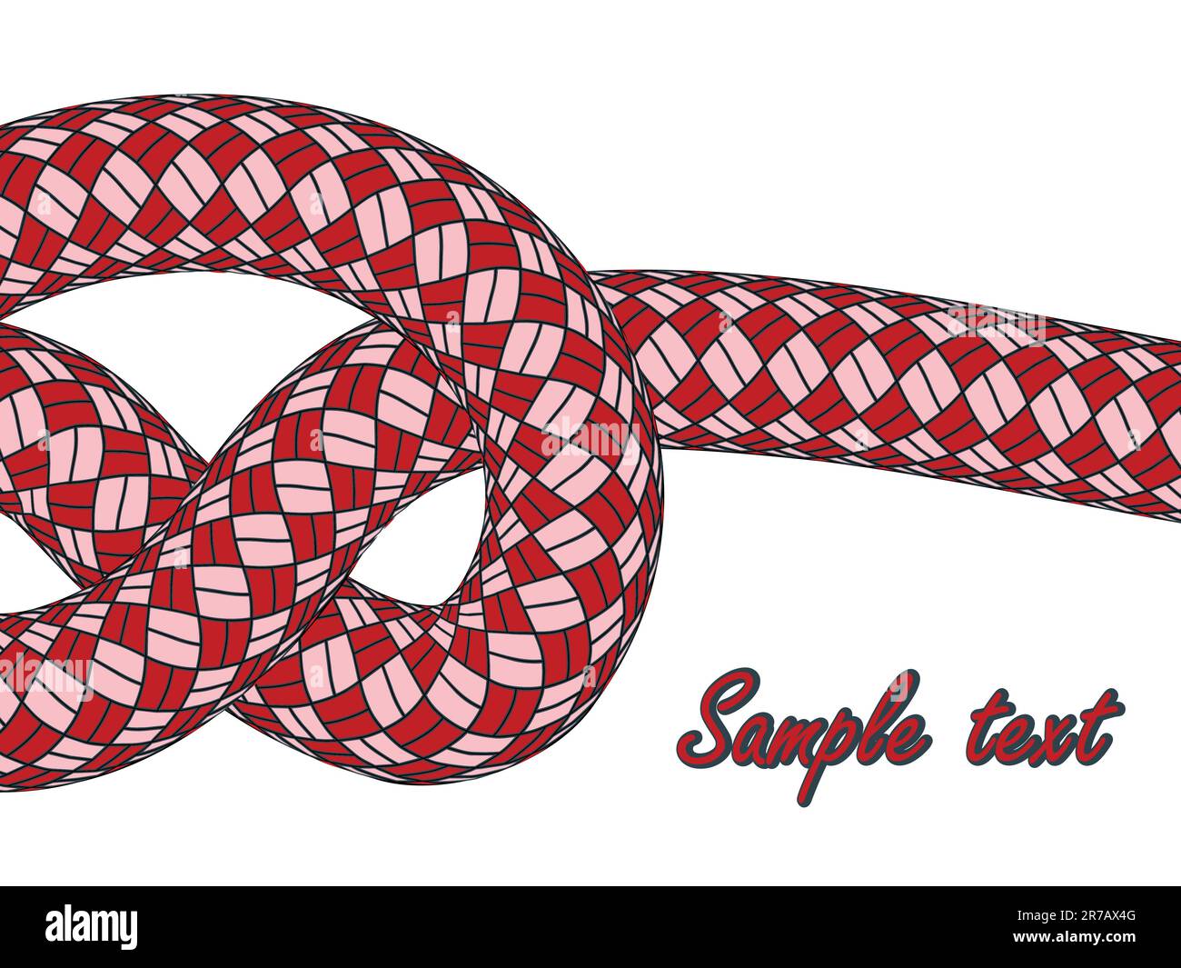 tiled knot on red climbing rope against white background, abstract ...