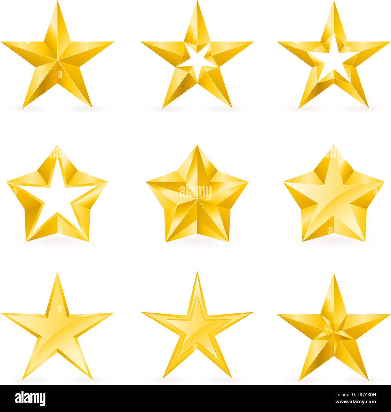Different types and forms of gold stars. Illustration for design on ...