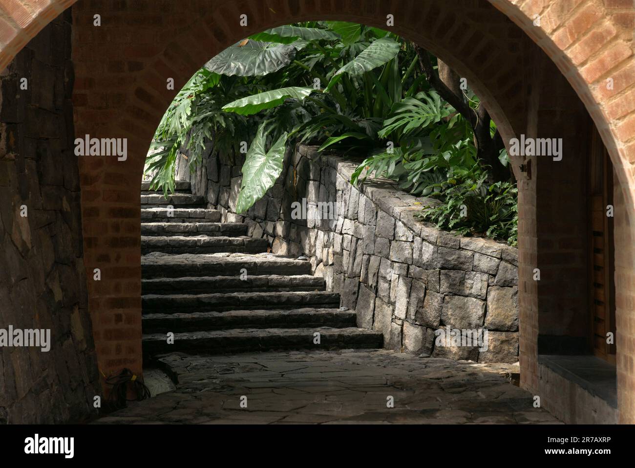 Afternoon view though arches. Subteranian Ruins, Kaggalipura, Bangalore ...