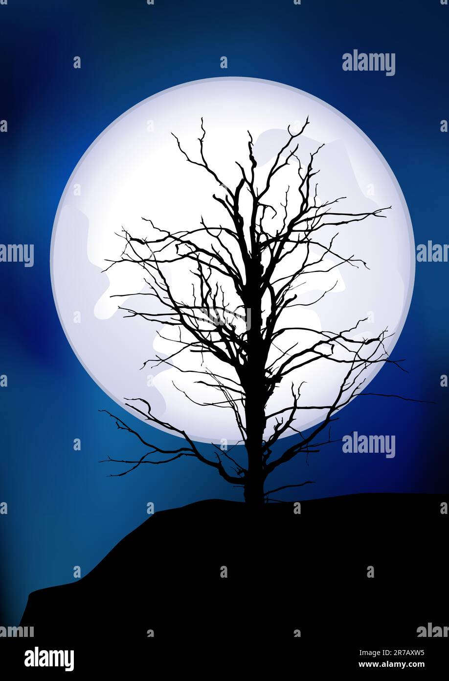 Full moon and tree silhouette Stock Vector Image & Art - Alamy