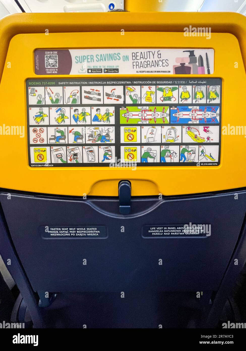 Poland, Warsaw, Safety rules on an airplane seat Stock Photo - Alamy