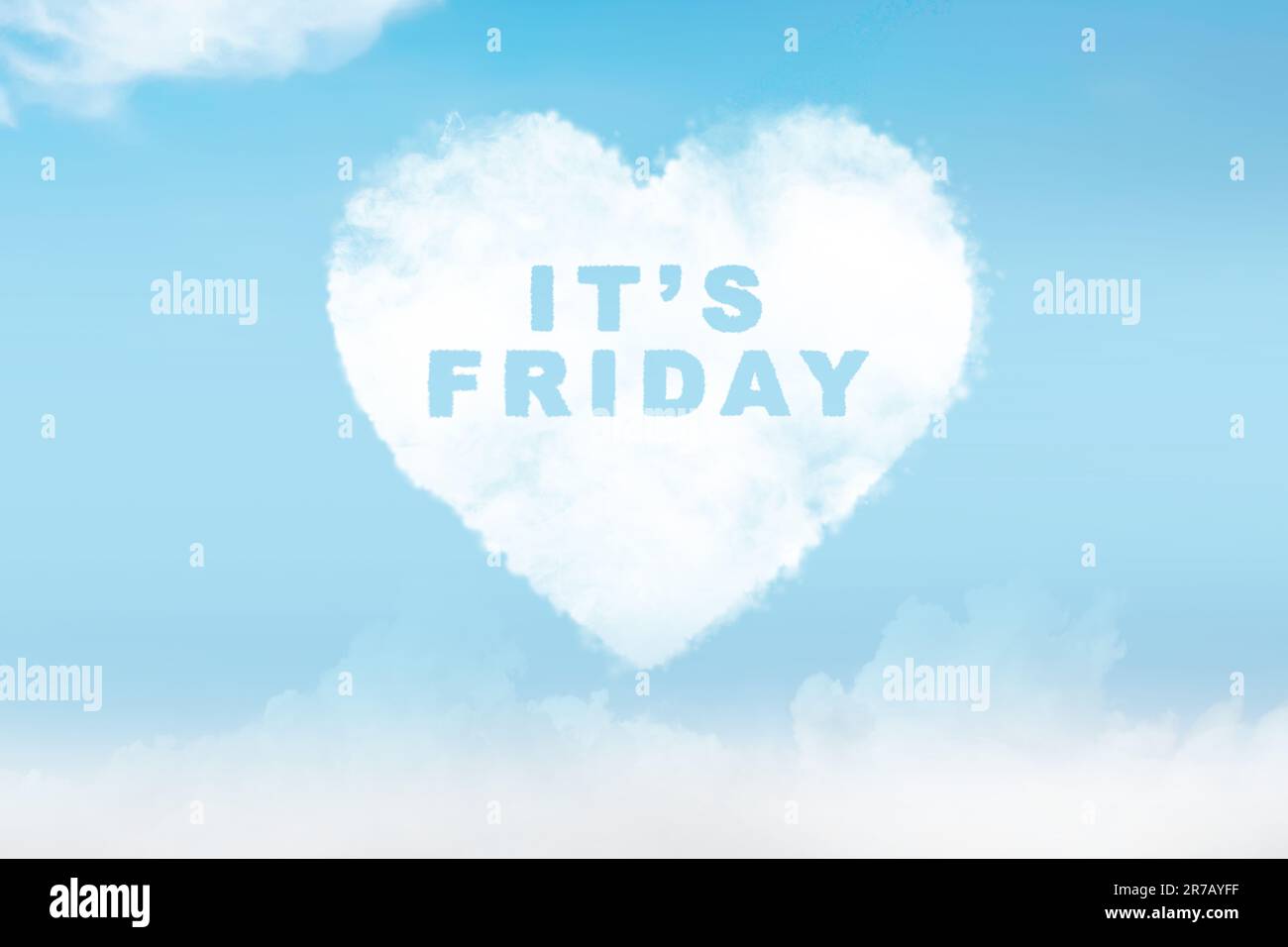 Cloud in the sky with It's Friday text. Happy Friday concept Stock ...