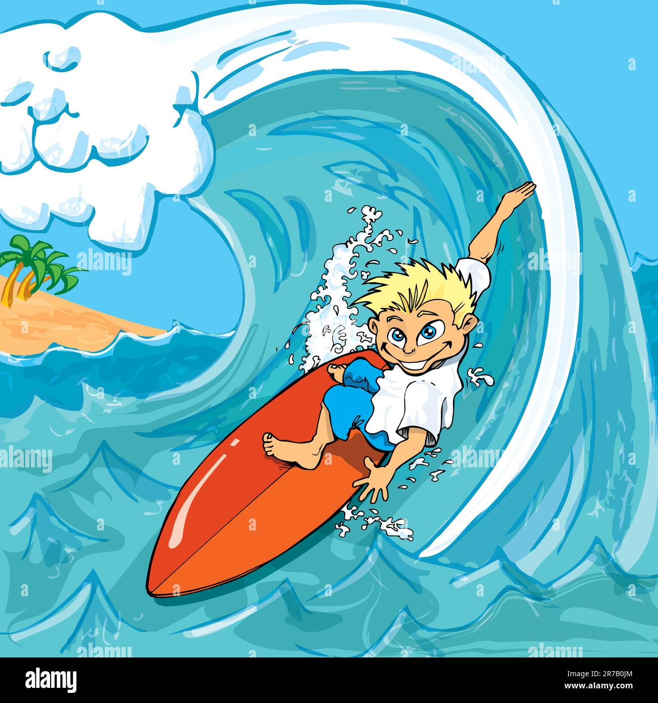 Cartoon boy surfing a wave in the sea Stock Vector Image & Art - Alamy