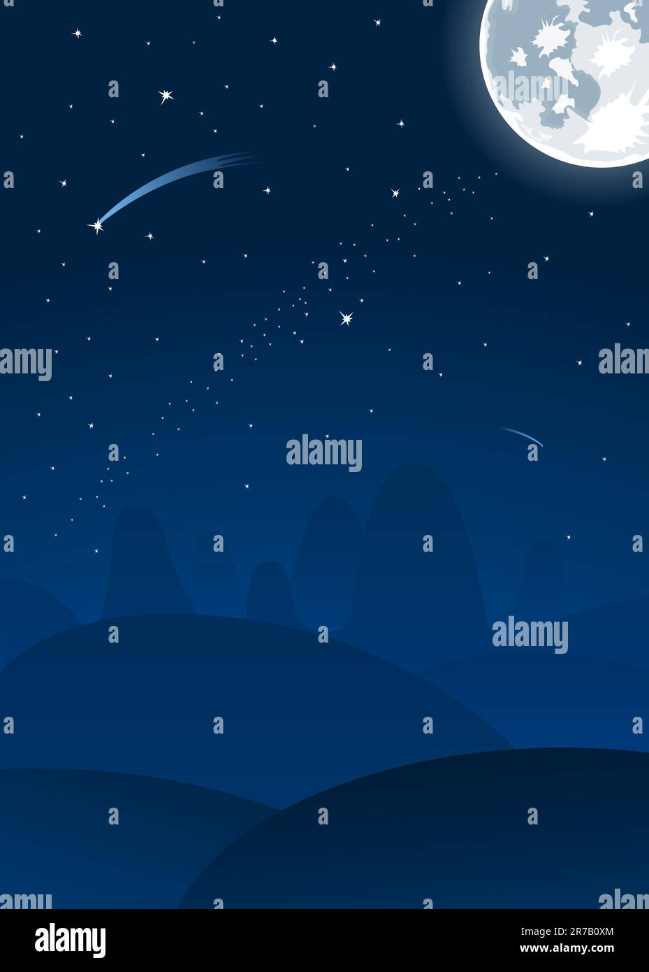Vector night landscape with full moon and falling stars Stock Vector ...