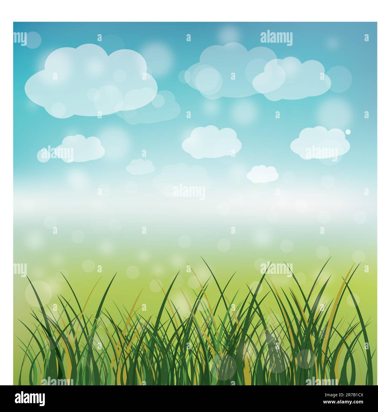 vector spring green field and blue sky with clouds Stock Vector Image ...