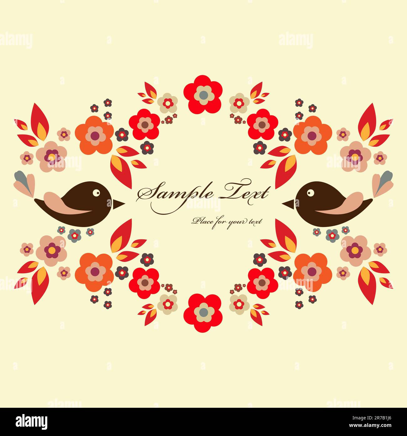 Vector red floral frame with birds Stock Vector Image & Art - Alamy