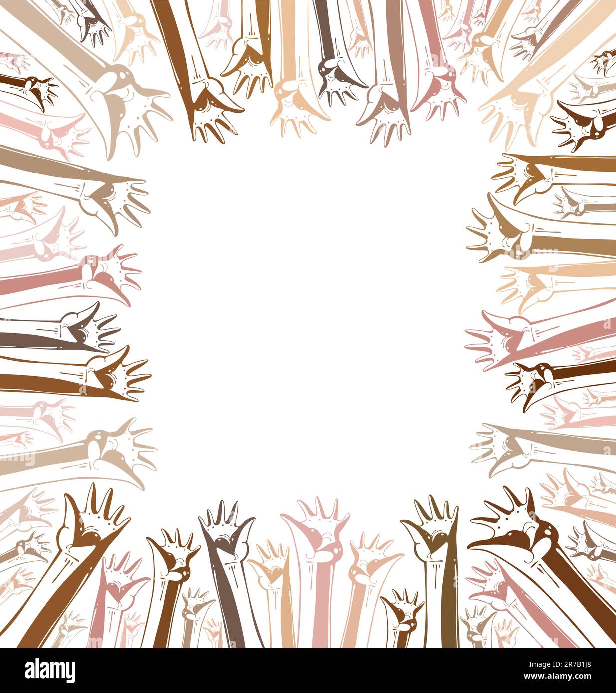 Hands frame. Conceptual symbolic illustration of multiracial human ...