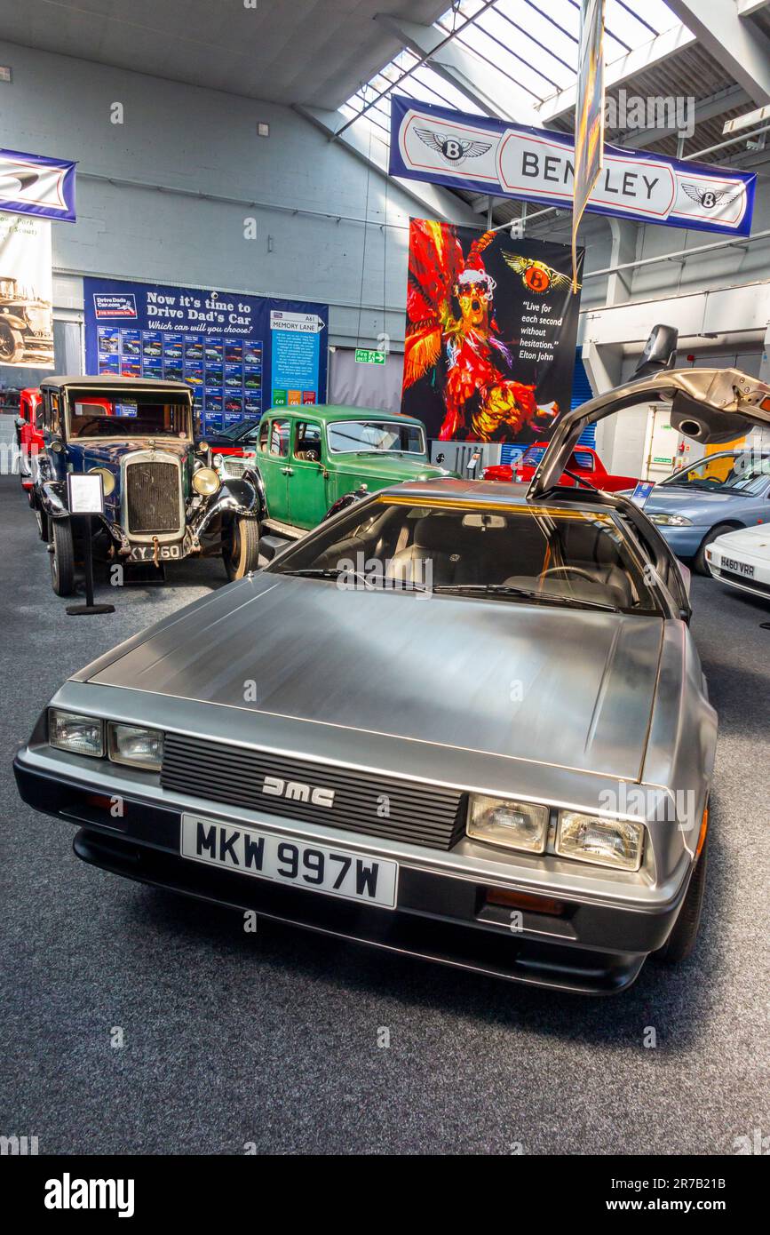 DMC DeLorean amongst cars on show at the Great British Car Journey a ...