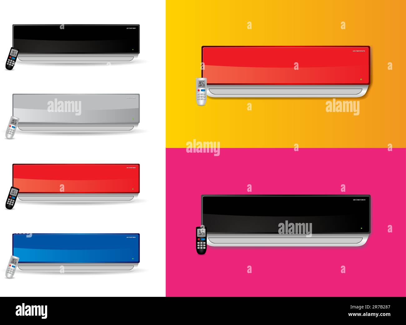 Split air conditioners ac with remote - vector illustrations Stock ...