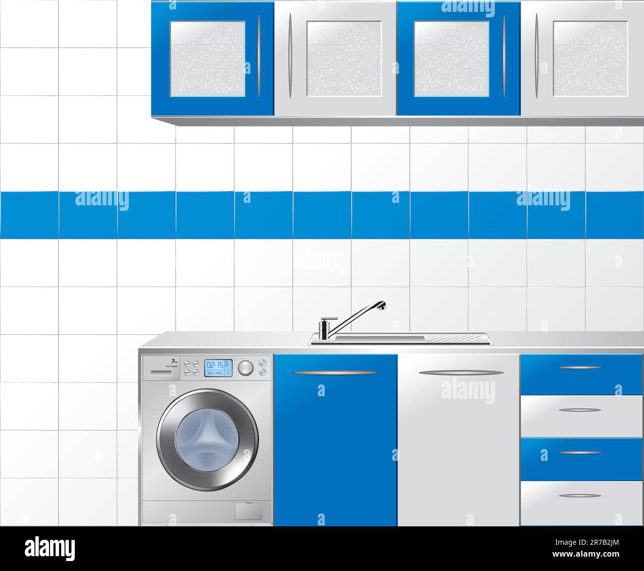 Modular Kitchen in Blue and Silver - Vector Illustration Stock Vector ...