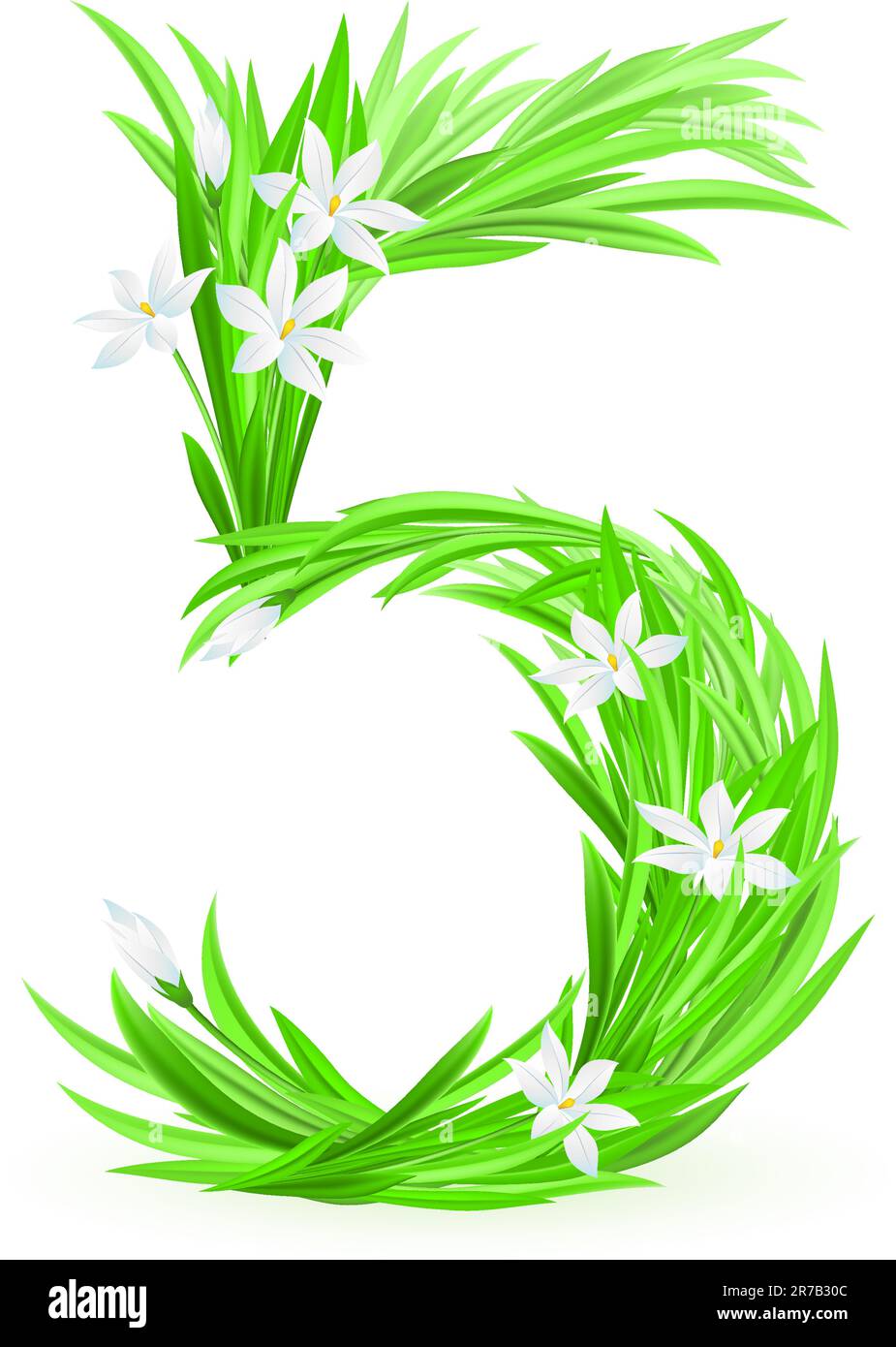 One alphabet symbol of spring flowers - digit five. Illustration on ...
