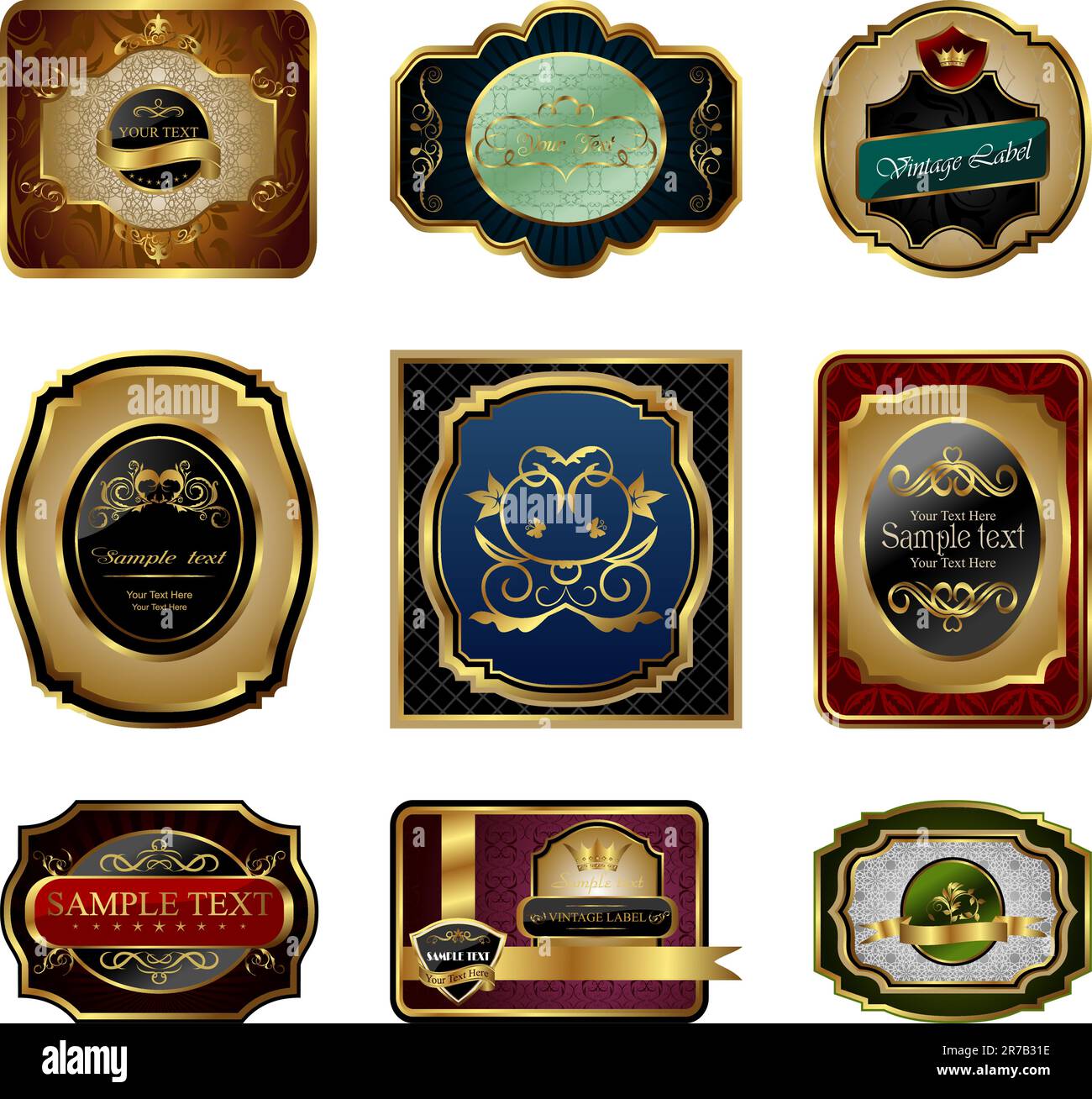 Illustration set of decorative color gold frames labels - vector Stock ...