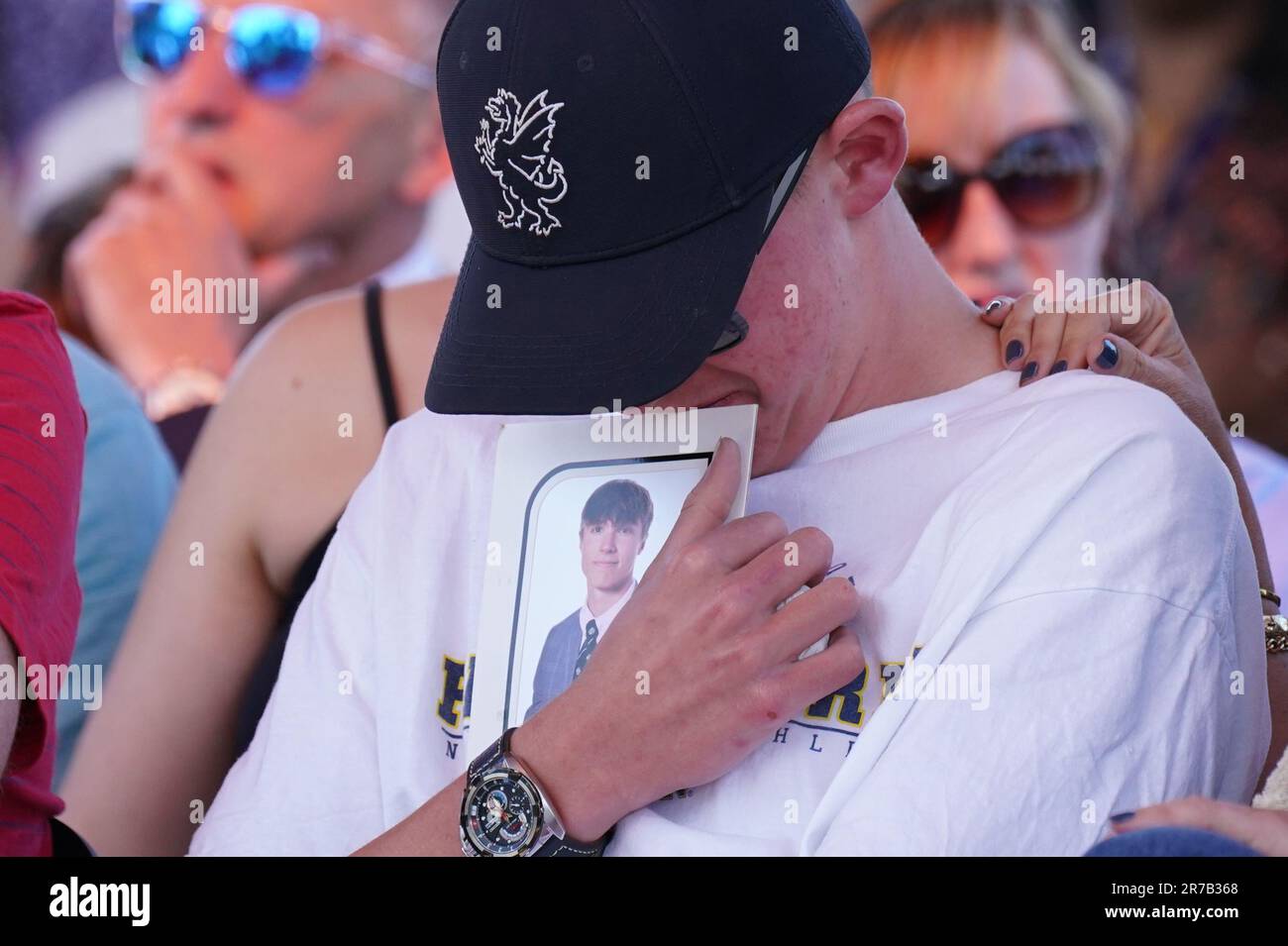 Charlie Webber, the brother of victim Barnaby Webber, clutches a ...