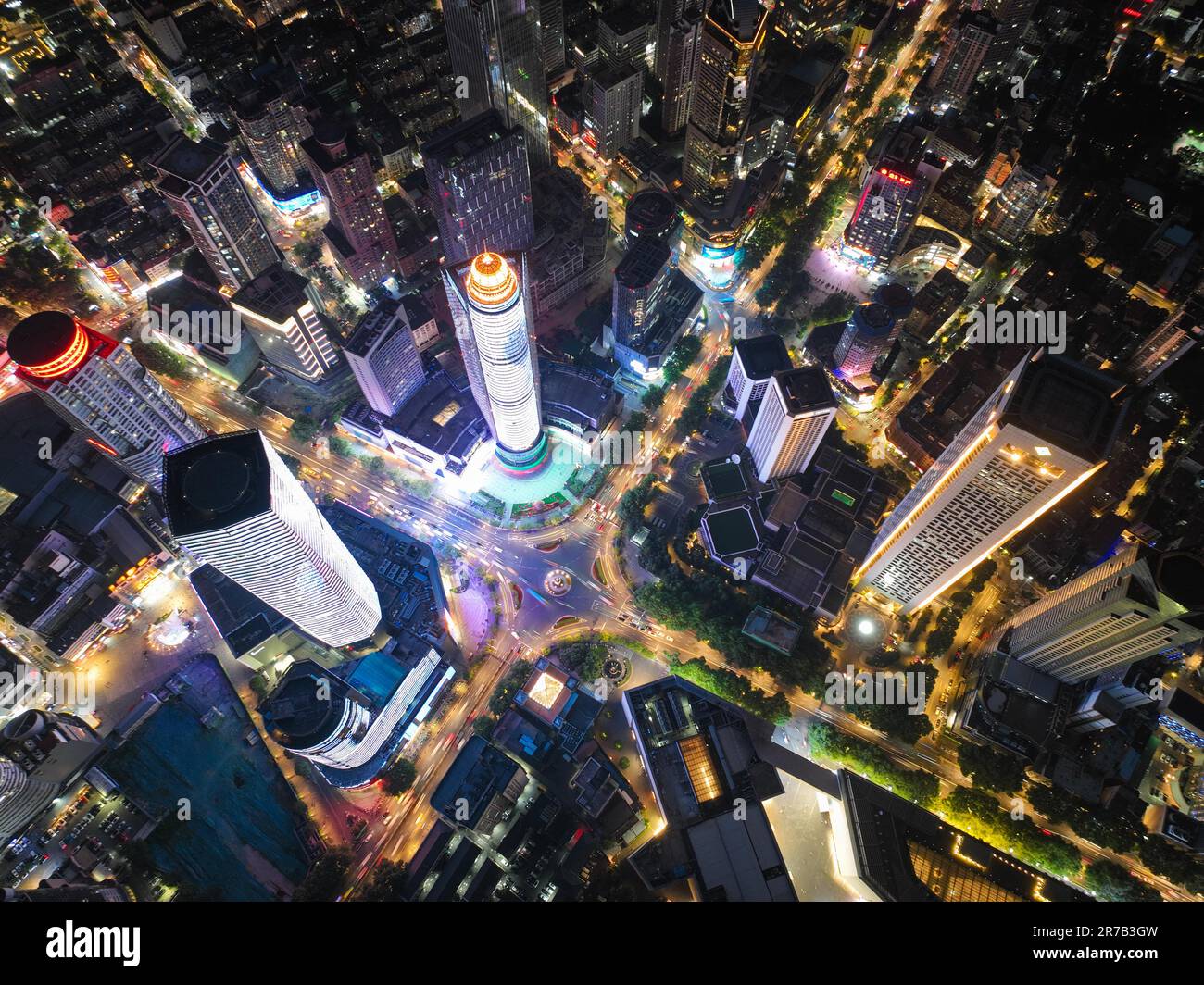Nanjing. 12th June, 2023. This aerial photo taken on June 12, 2023 shows a night view of ...