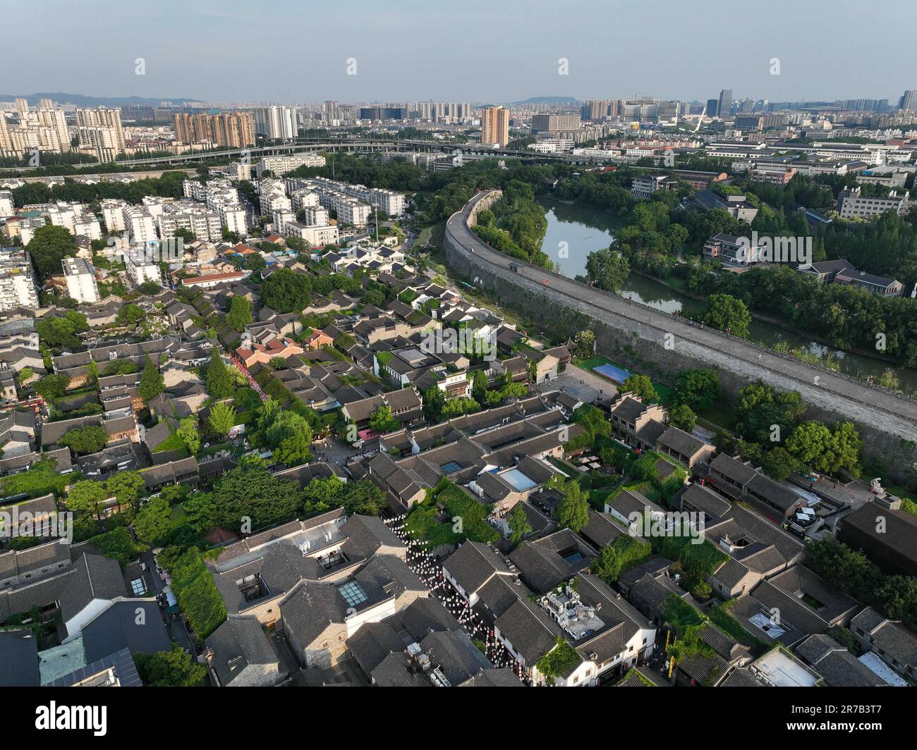 Nanjing. 12th June, 2023. This aerial photo taken on June 12, 2023 shows a view of the Mendong ...