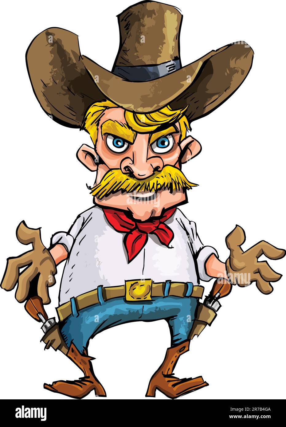 Cartoon cowboy with sixguns on his gun belt. Isolated on white Stock ...