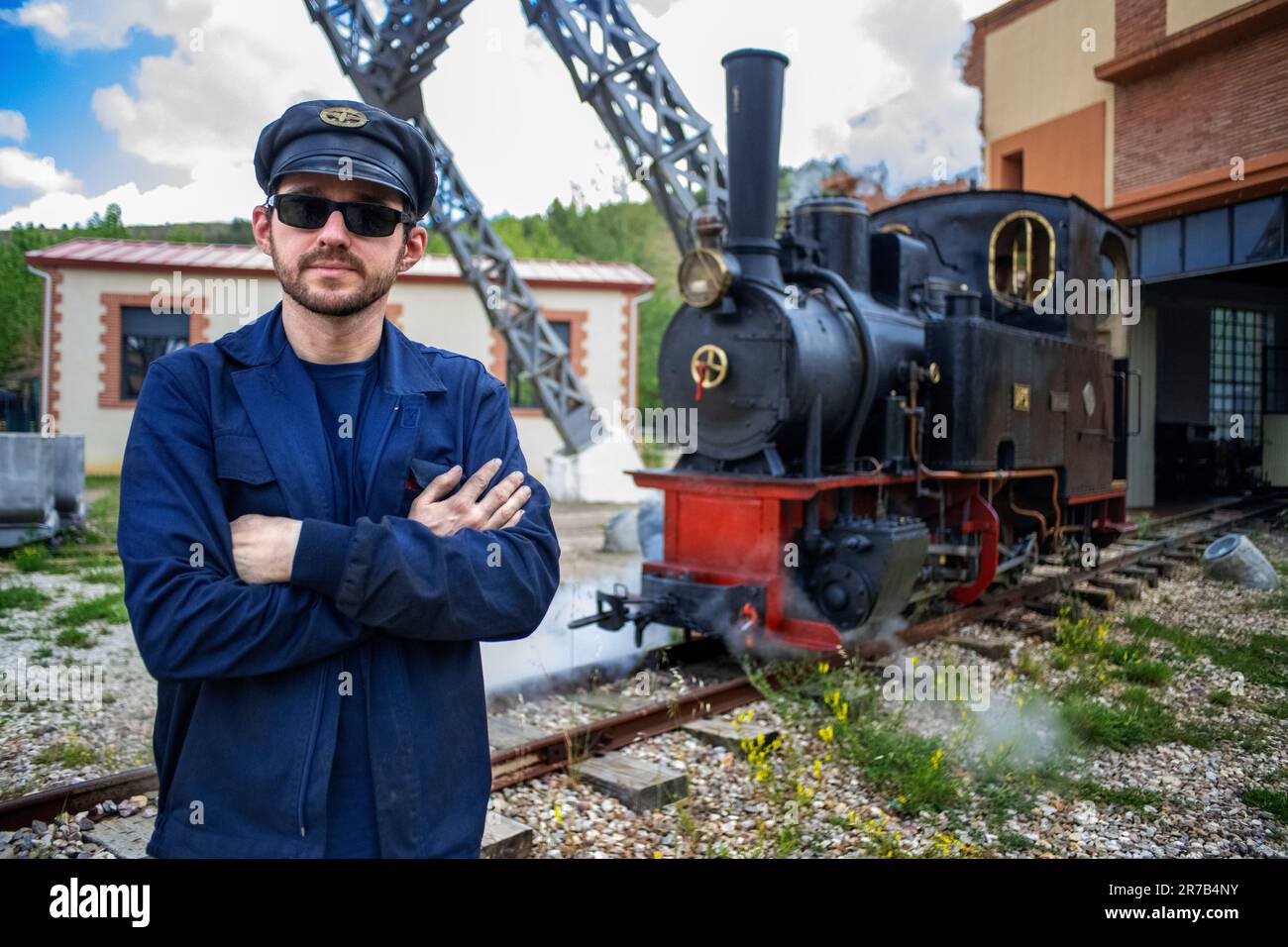 Driver of the steam train, Utrillas mining train and Utrillas Mining ...