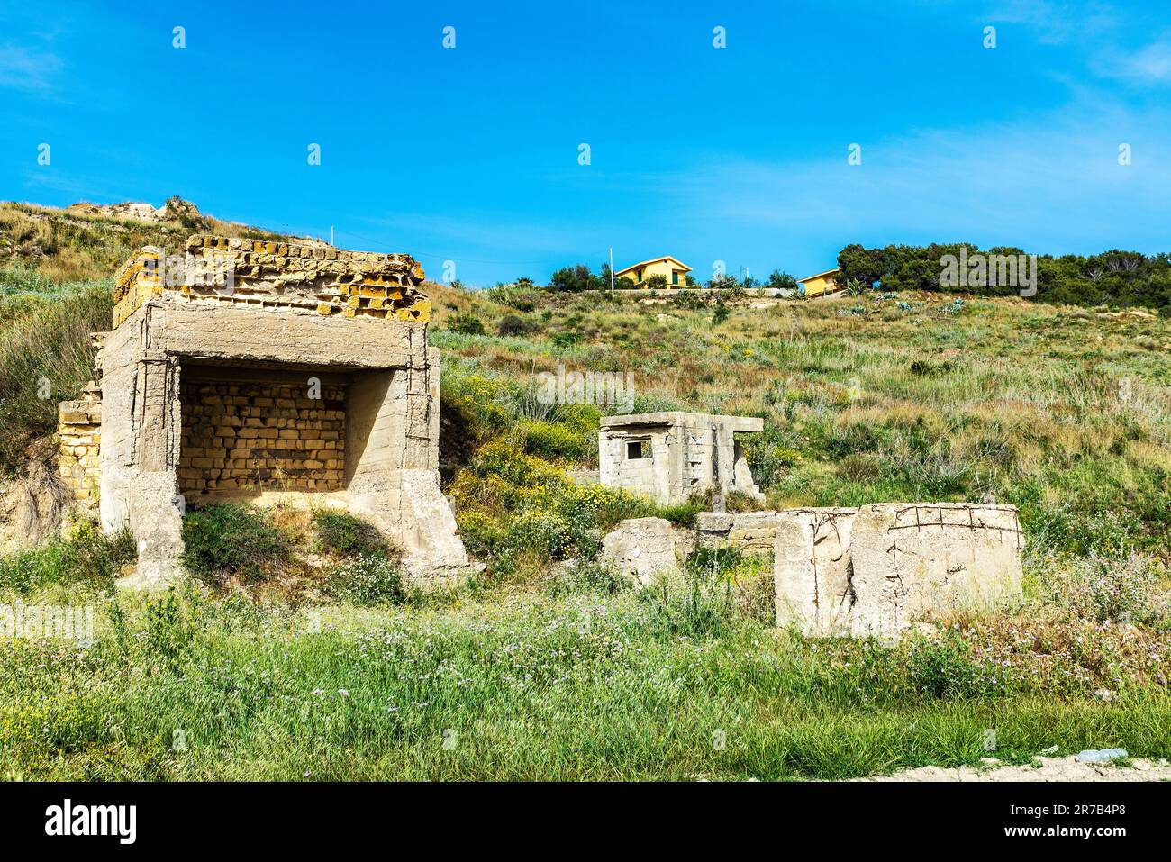 Ruins of a bunker of the World War II in Piana Grande beach in ...