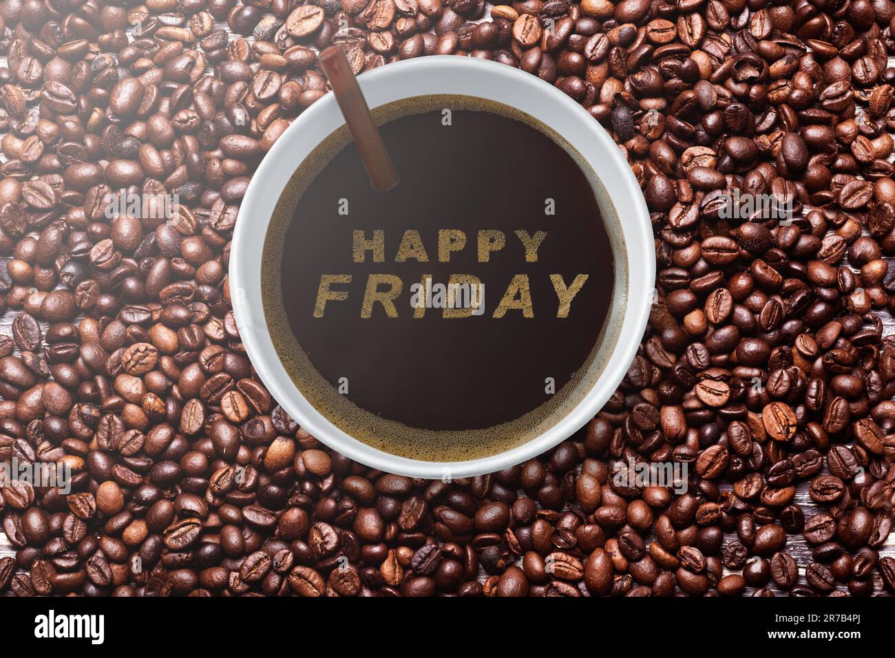 Coffee cup with a Happy Friday text. Happy Friday concept Stock Photo ...