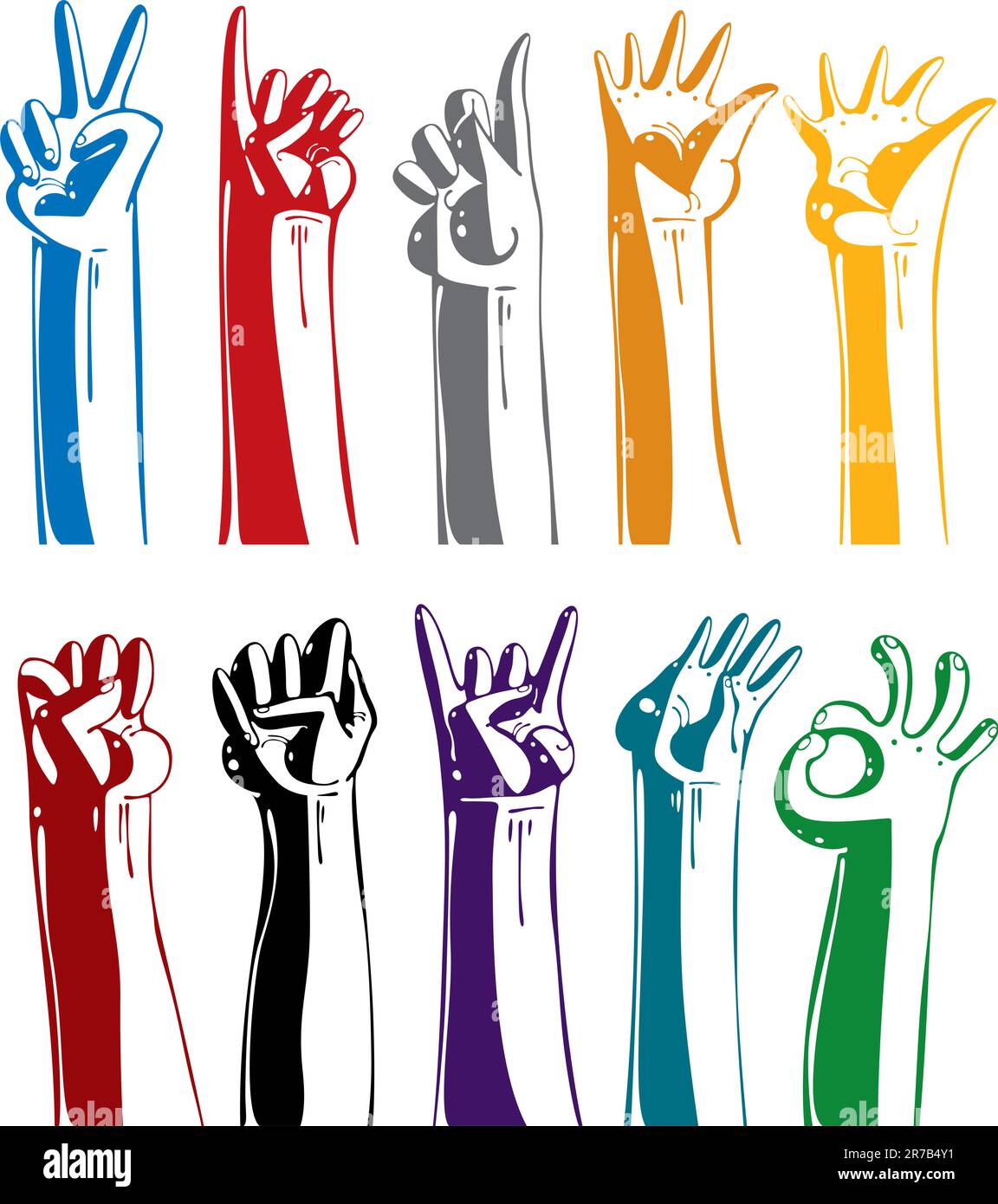 Set of gesturing hands. Stylized illustration icons collection. Painted ...
