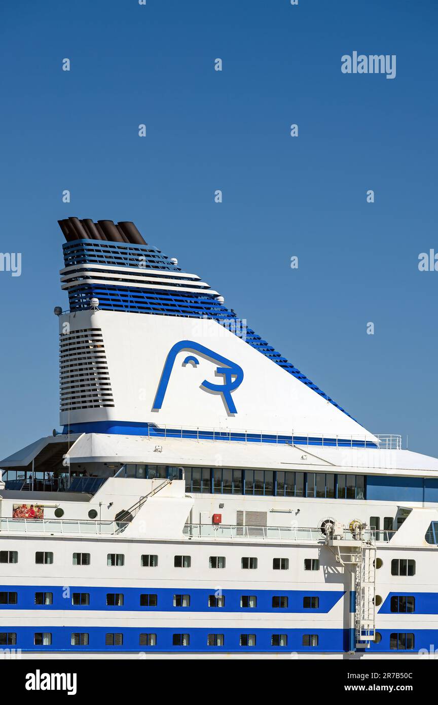 A portrait view of the famous seal logo on the funnel of the Silja Line ...