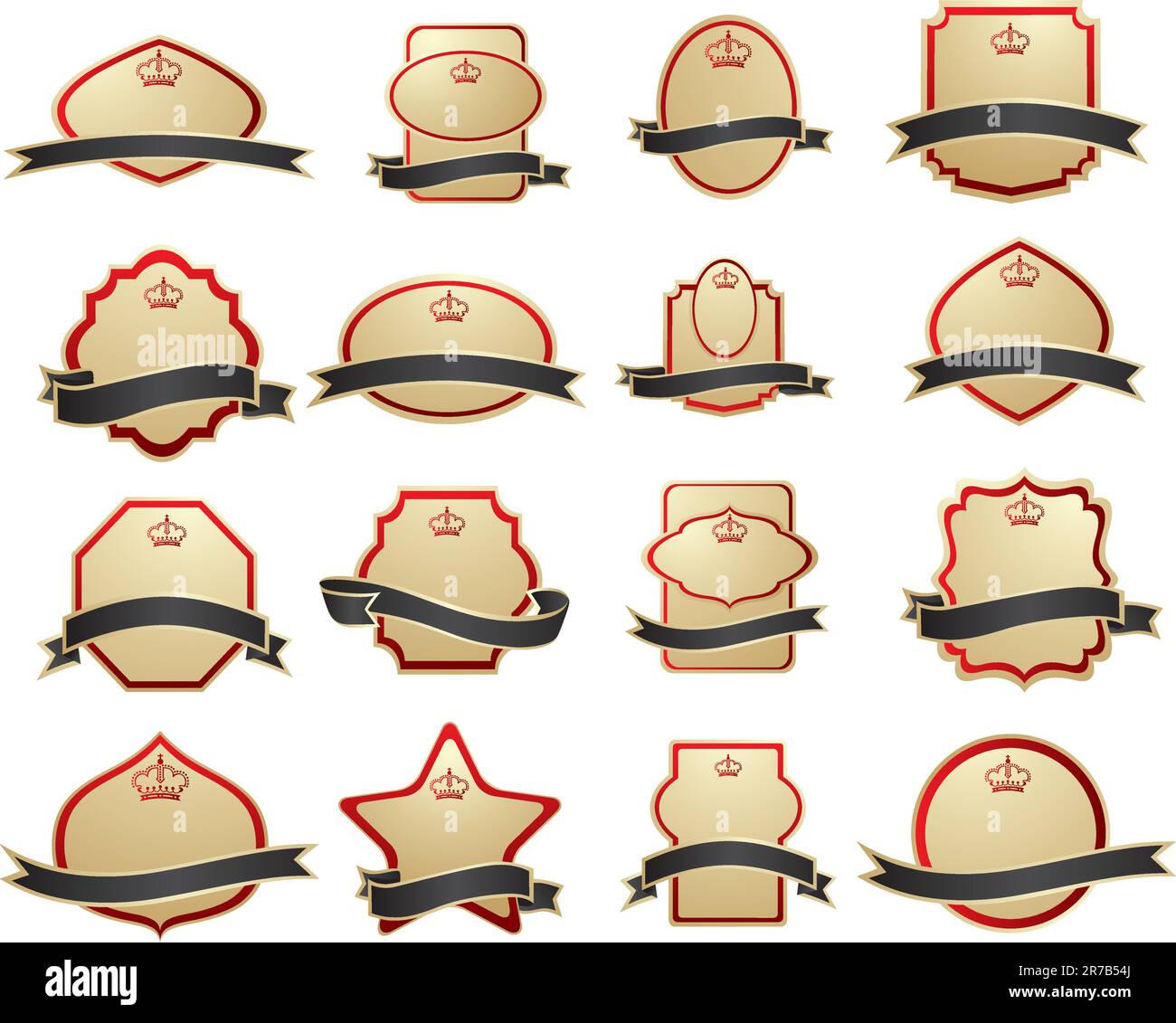 set of gold-framed labels on different topics vector illustration Stock ...