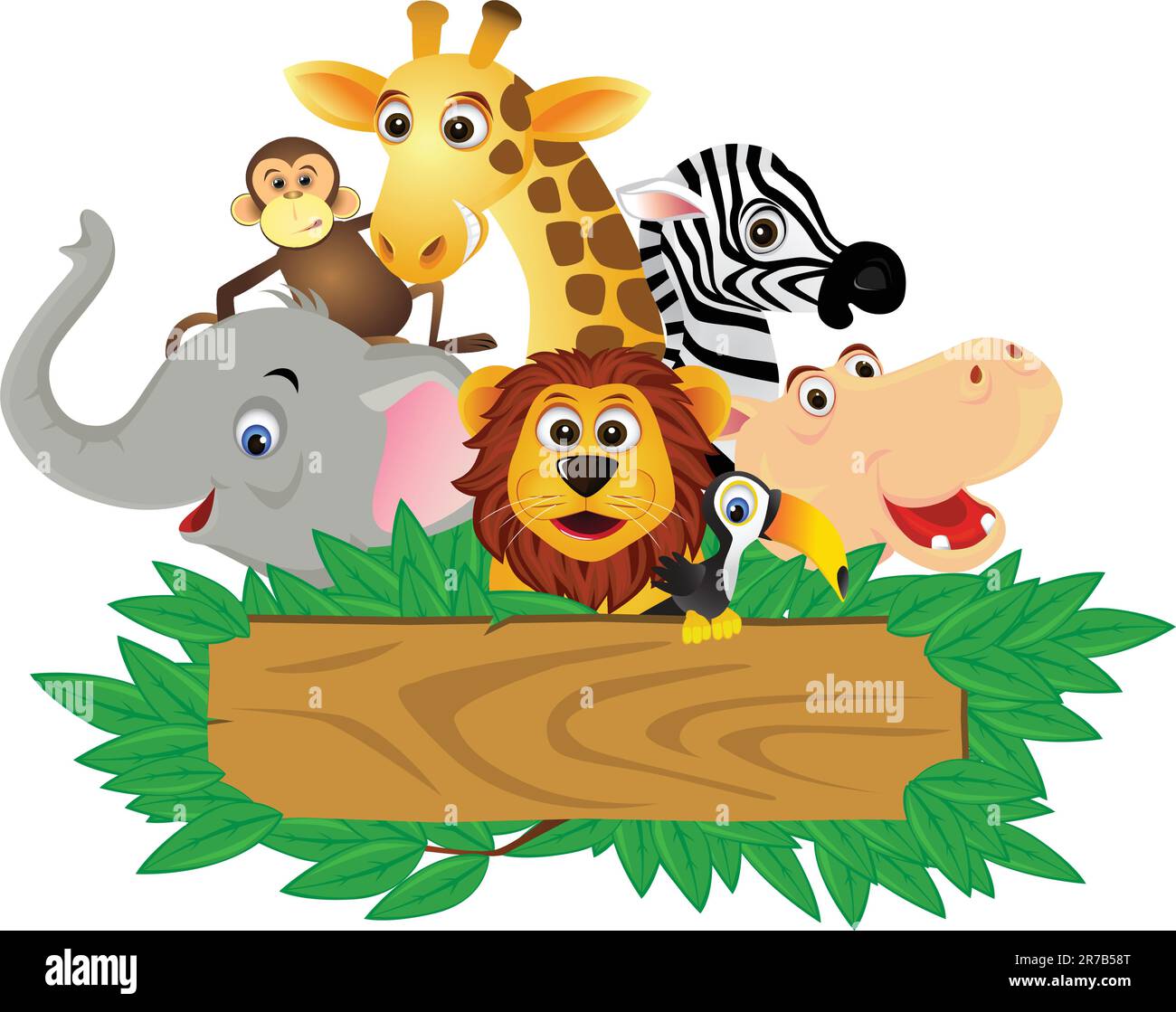 vector illustration of animal cartoon and blank sign Stock Vector Image ...