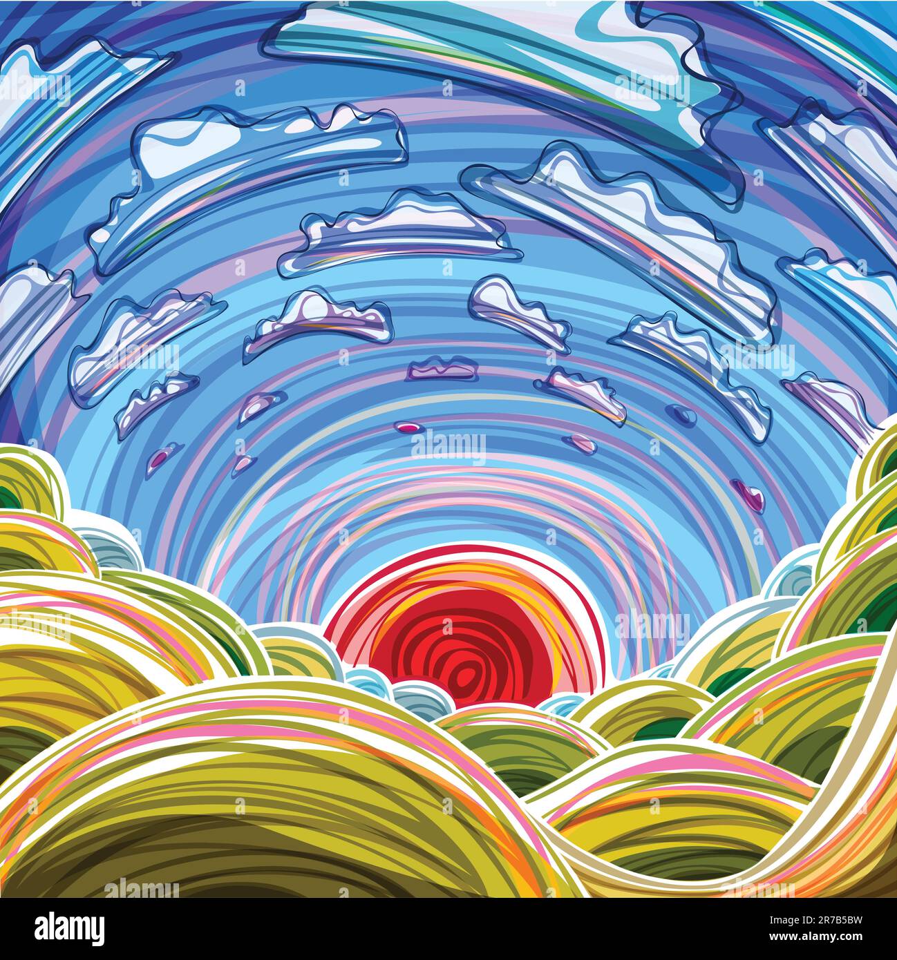 Sunset illustration. Bright, colorful, cartoon style Stock Vector Image ...