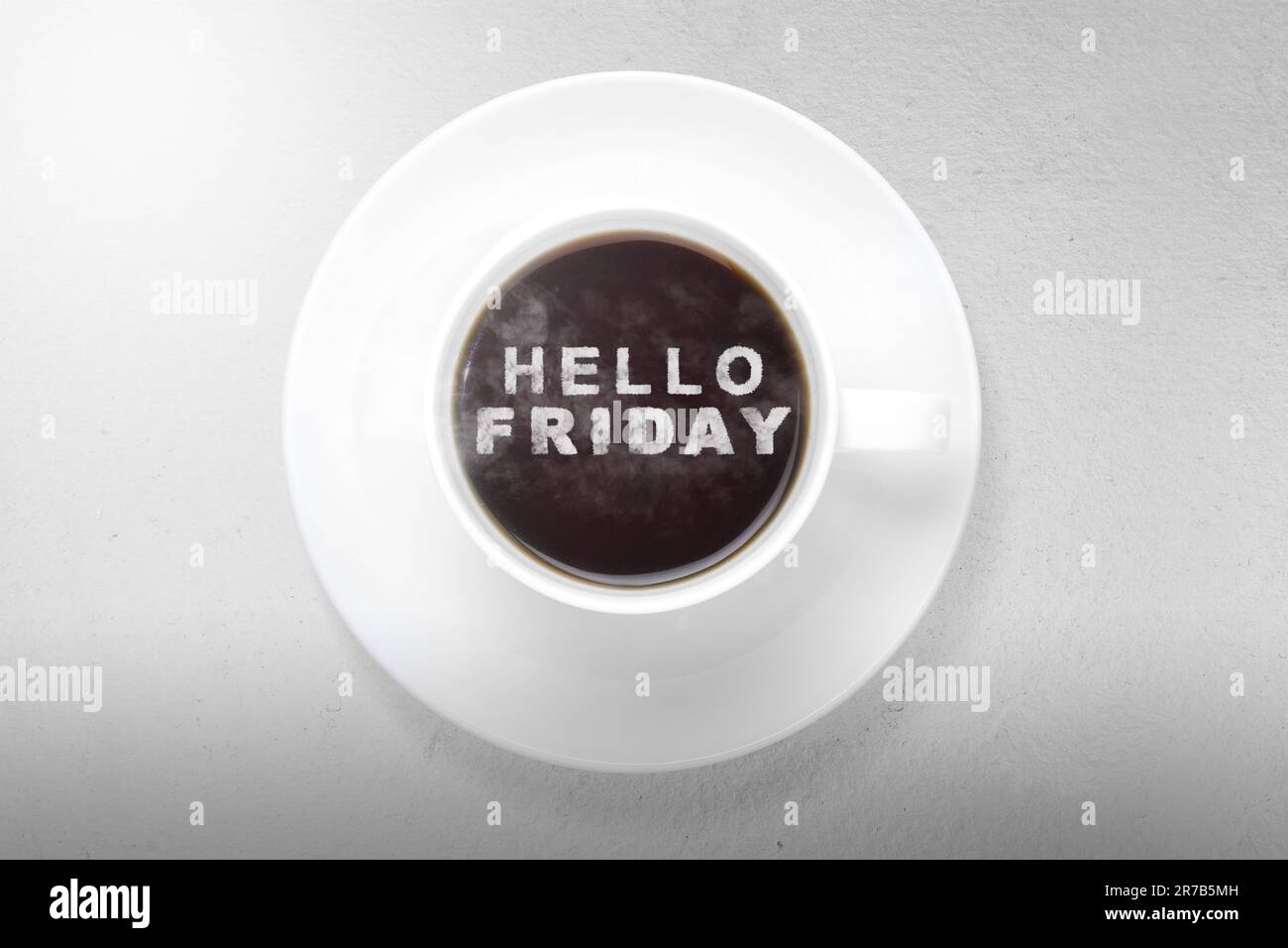 Coffee cup with a Hello Friday text. Happy Friday concept Stock Photo ...