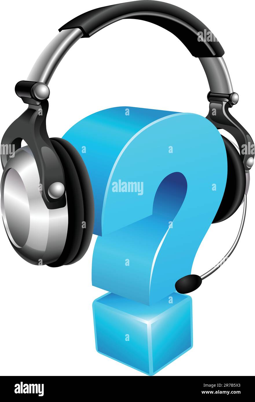 Question mark wearing a phone headset concept for call centre or online ...