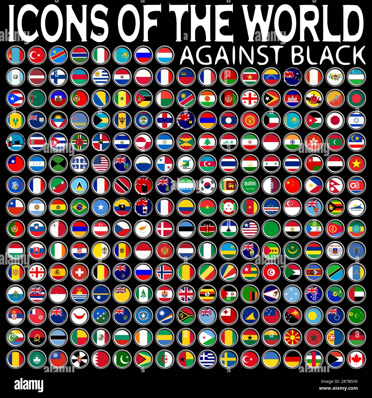 icons of the world against black background, abstract vector art ...