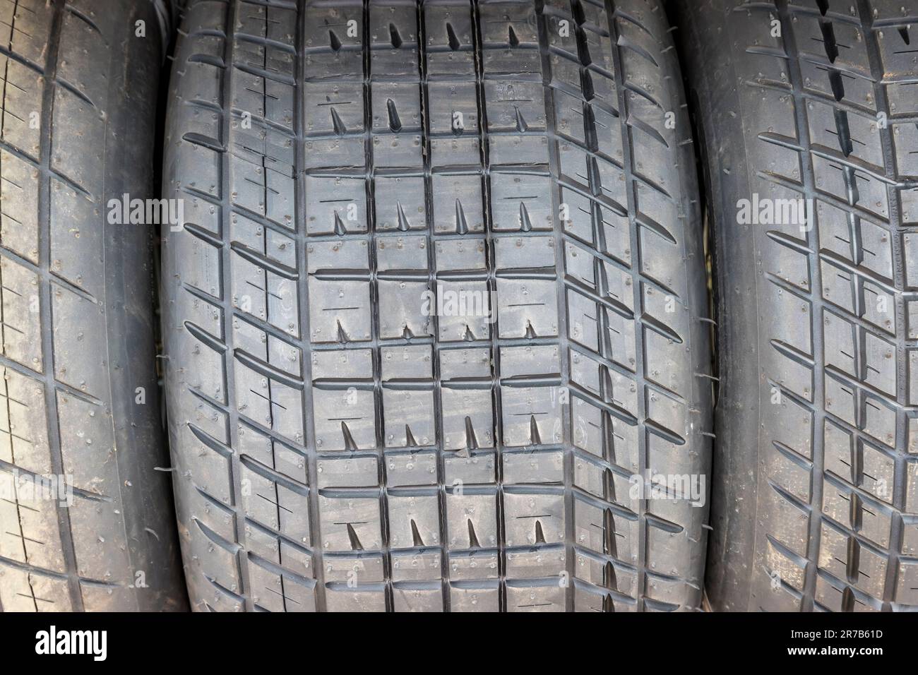 Photograph of the tread and pattern on large rubber speedway race car ...