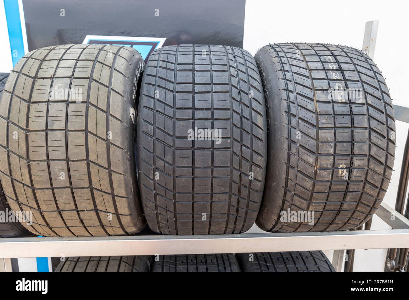 Photograph of the tread and pattern on large rubber speedway race car ...