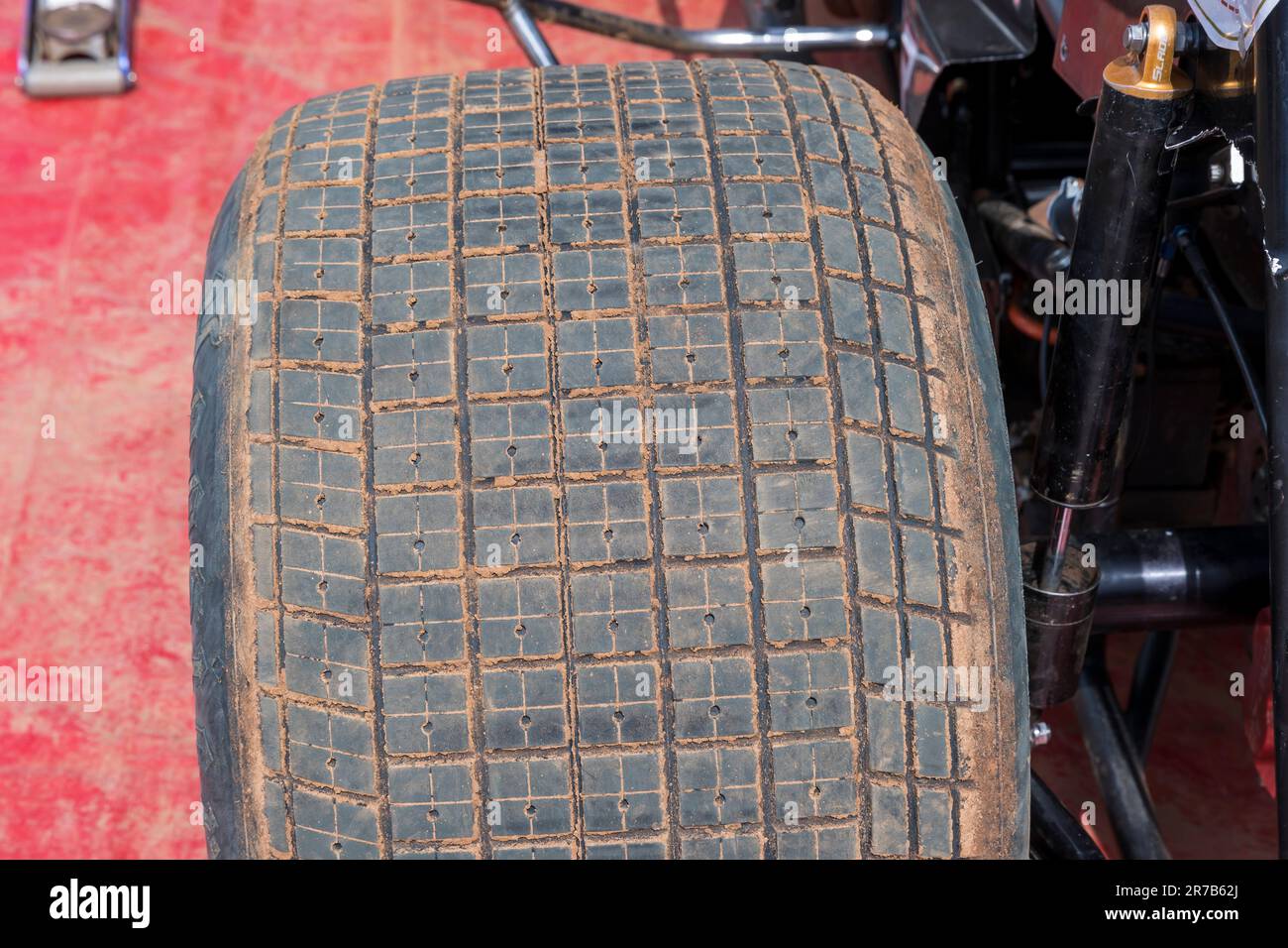 Photograph of the tread and pattern on large rubber speedway race car ...