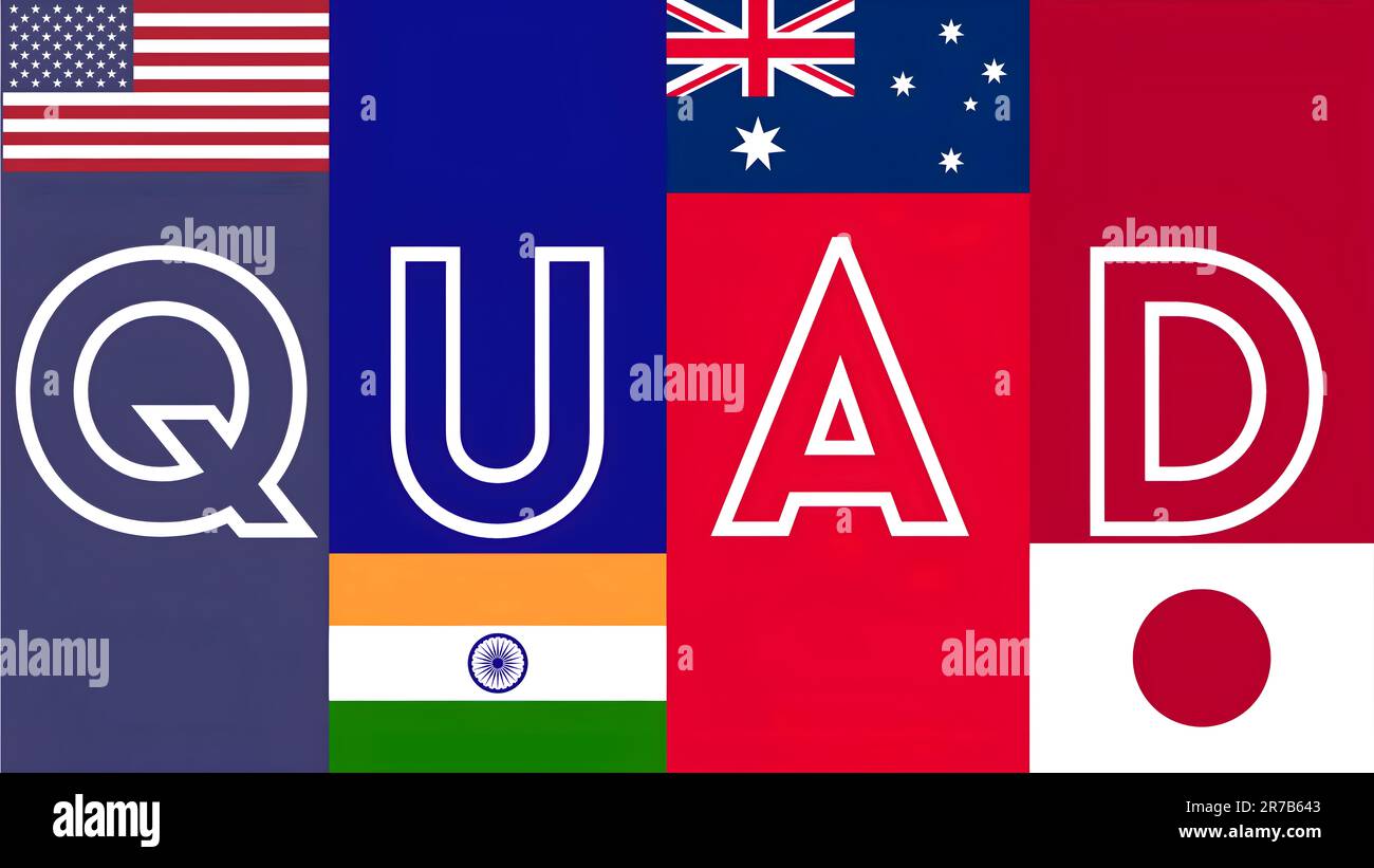 A digital design of a background for the Quad diplomatic partnership ...