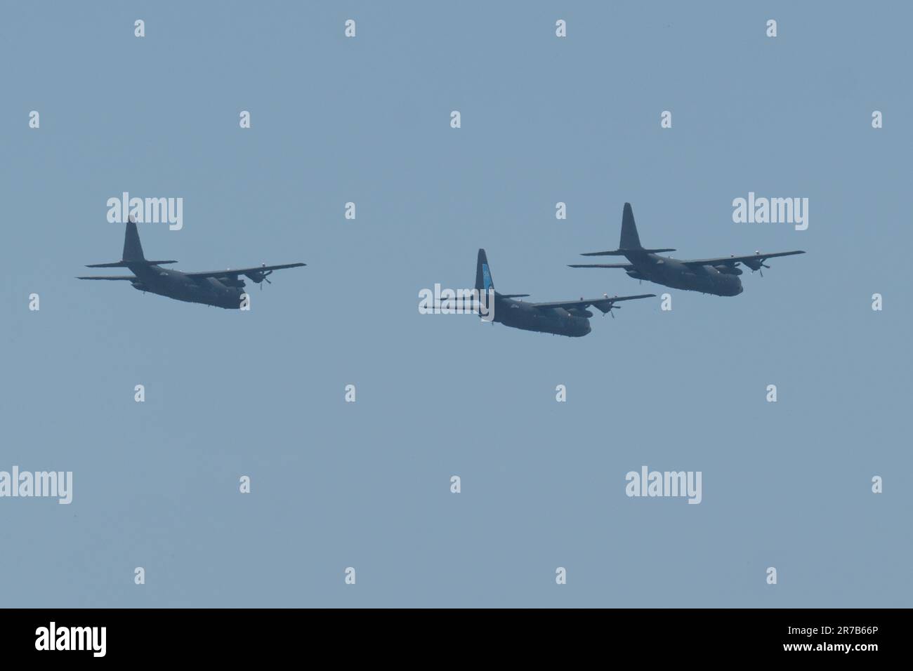 3 Royal Air Force C130J Hercules aircraft fly by at Dalton Barracks ...