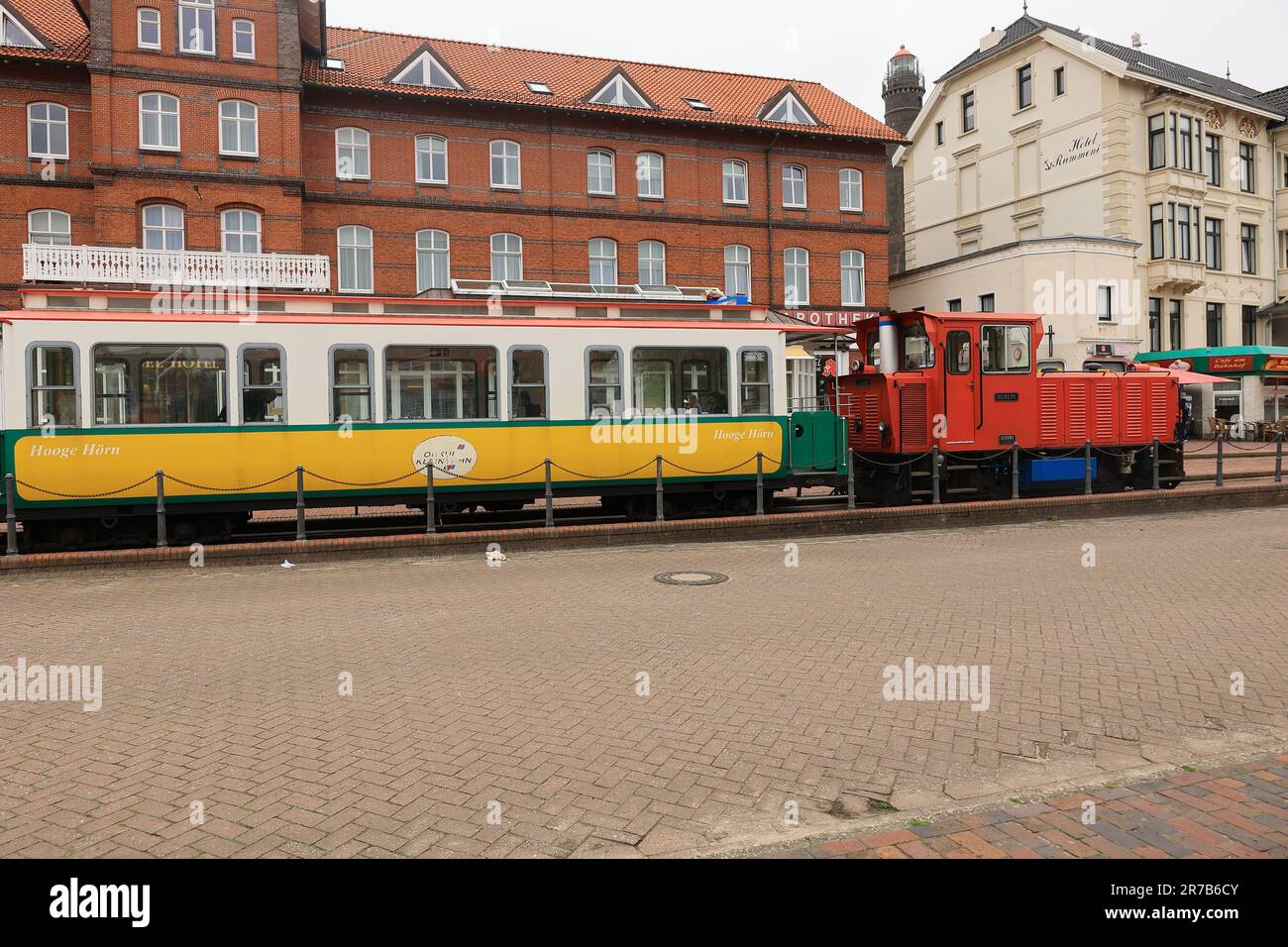Passenger train is ready for departure at Borkum train station Stock ...